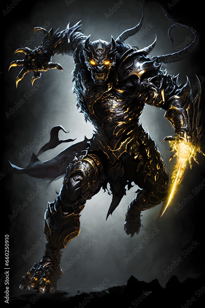 transmogrified bipedal humanoid panther warrior wearing black and gold ...