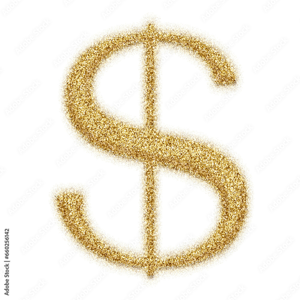 Gold glitter dollar symbol isolated on transparent background. This is ...
