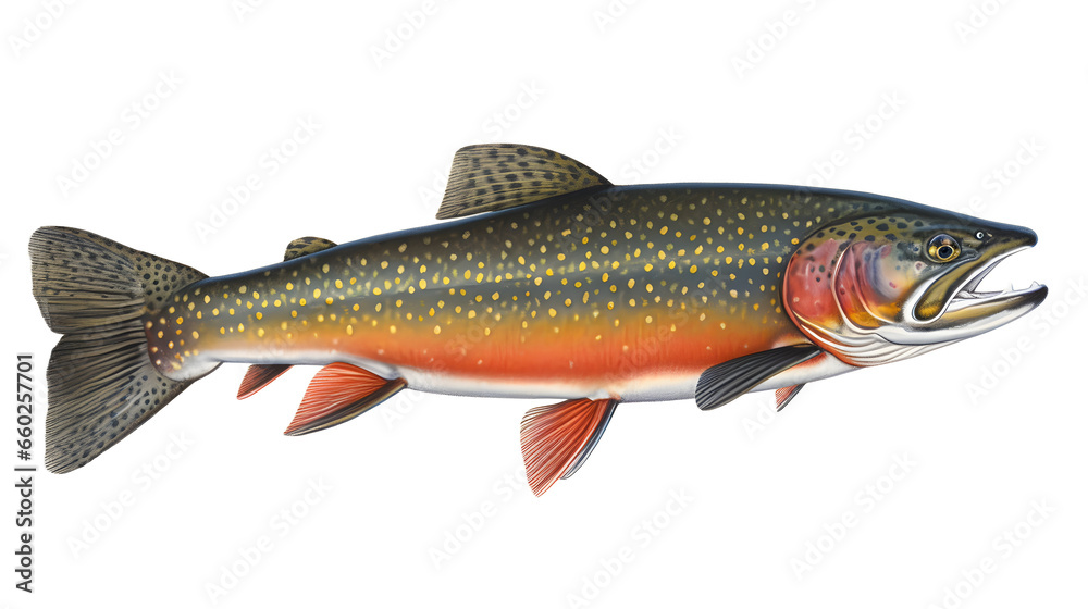 Brook Trout, realistic, side view, illustration, transparent png, no ...