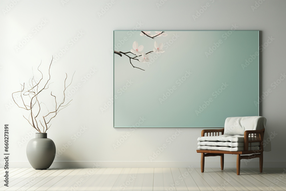Zen frame mock up in a minimalist interior, serenity and balance ...