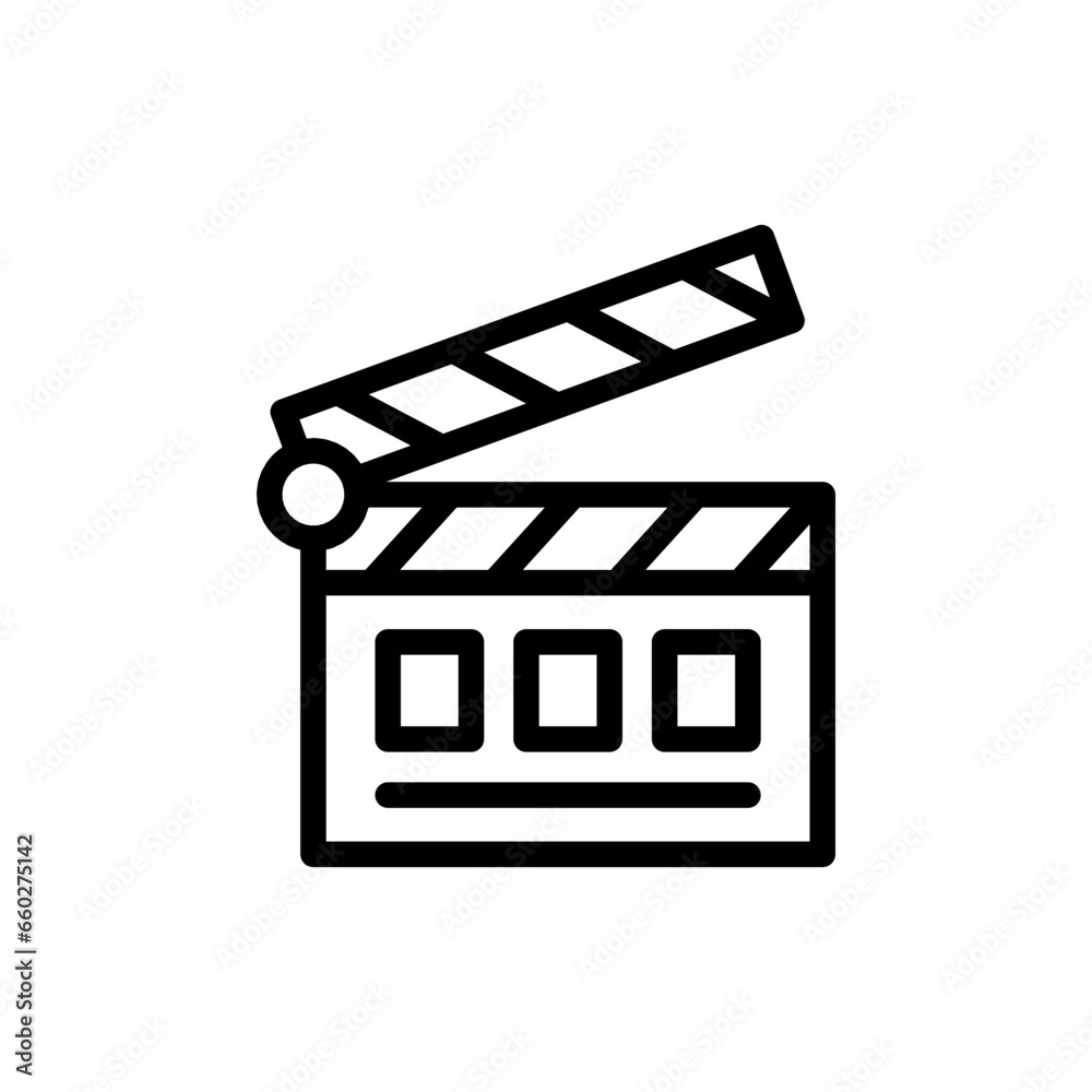 Clapper board cinema icon with black outline style. cinematography ...