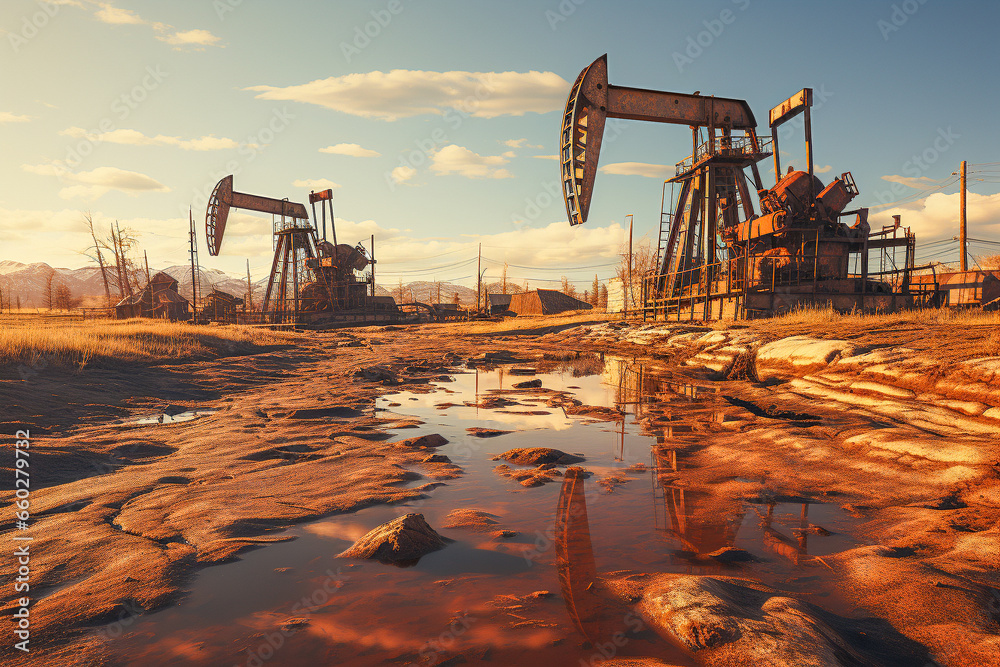Equipment extracting crude oil from an oil field in the Middle East ...