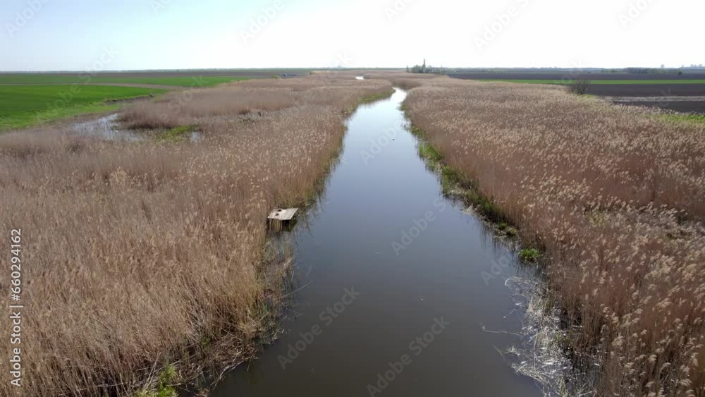 Aerial footage of Jegricka nature reserve in Vojvodina, early spring ...