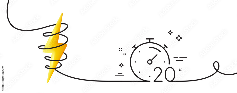Timer 20 minutes line icon. Continuous one line with curl. Stopwatch ...