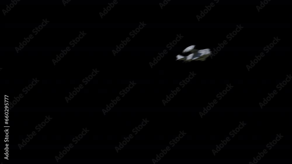 Fighter spaceship, fast flying right - side view, black background ...