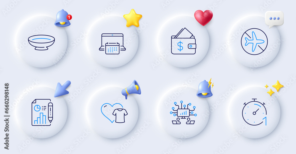 Vetor de Timer, Calendar and Teamwork line icons. Buttons with 3d bell ...