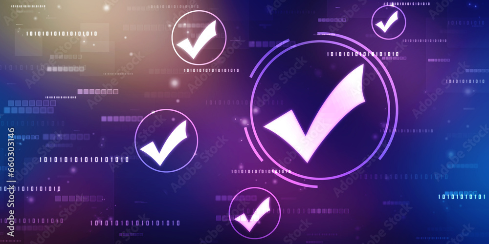 Check Mark on Abstract Blue Backgroud. Quality Control, Guarantee ...