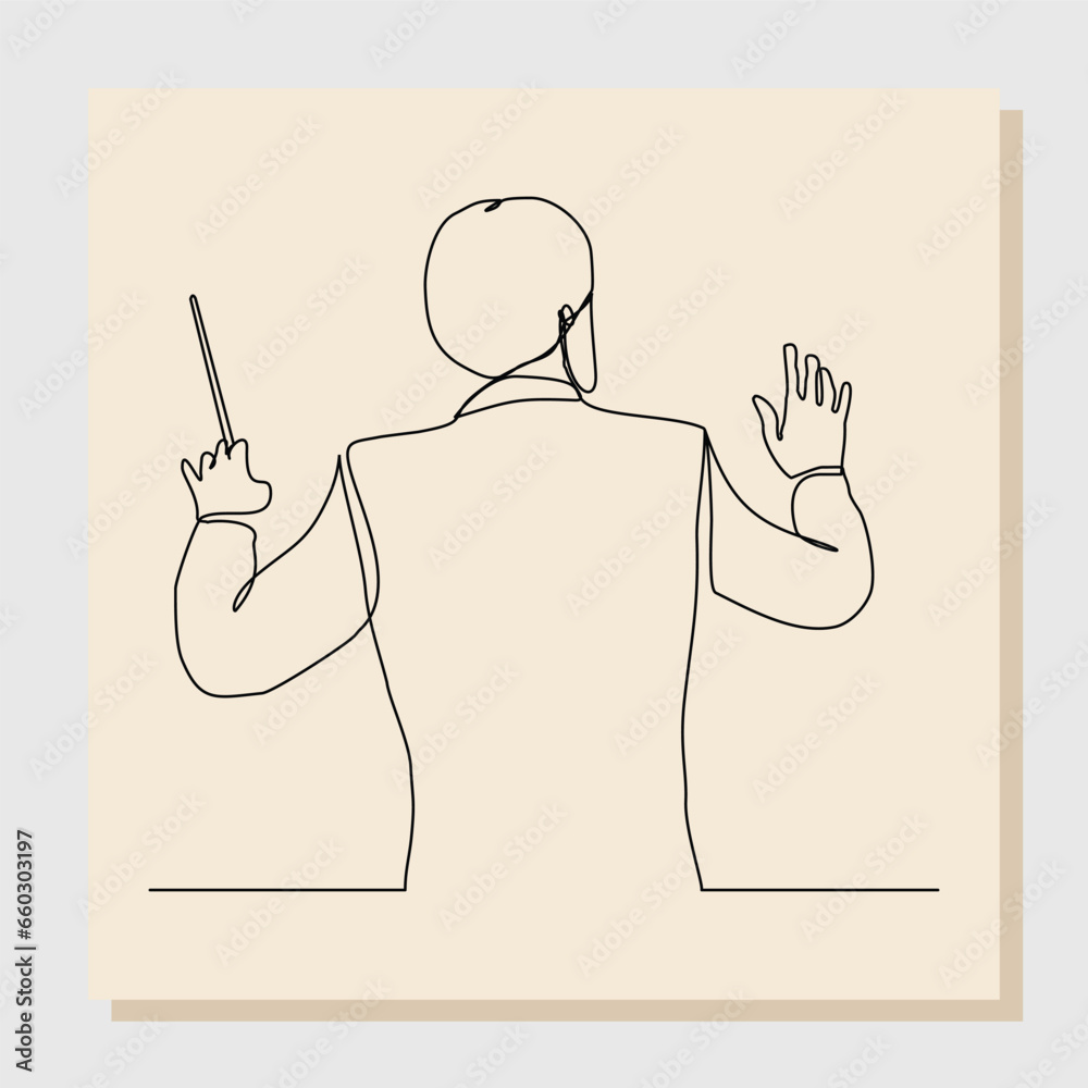 Continuous single line art drawing of music conductor directing concert ...