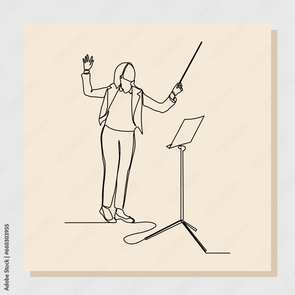 Continuous single line art drawing of music conductor directing concert ...