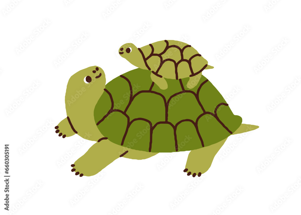 Cute turtle mom and baby. Funny animals family, amphibian mother ...