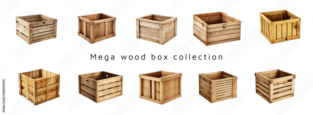 Foto de Realistic wood box container collection. Wood box drop shipping ...