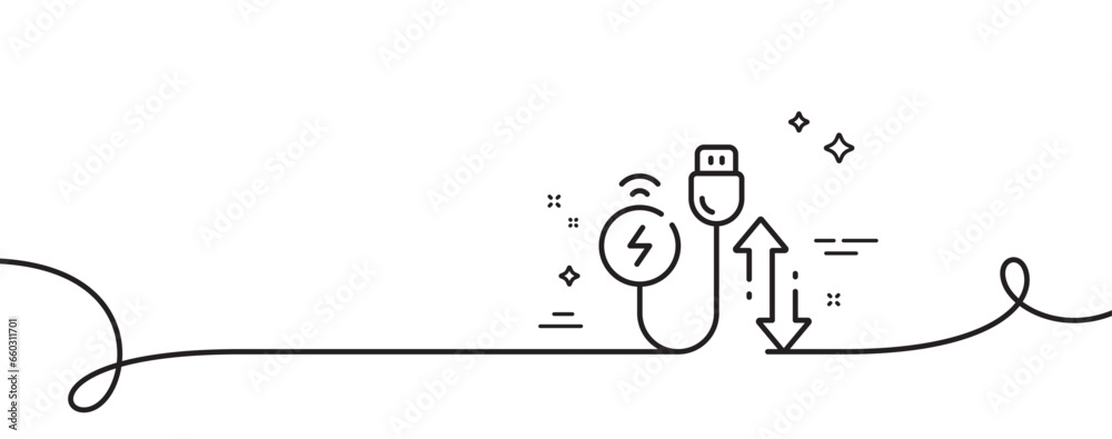 Charging cable line icon. Continuous one line with curl. Mobile ...
