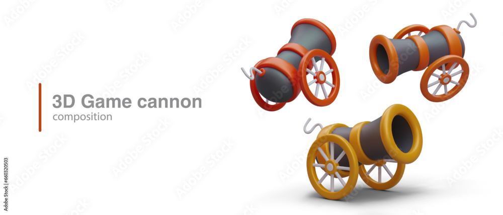 Advertising poster with elements for computer web game. 3d realistic ...