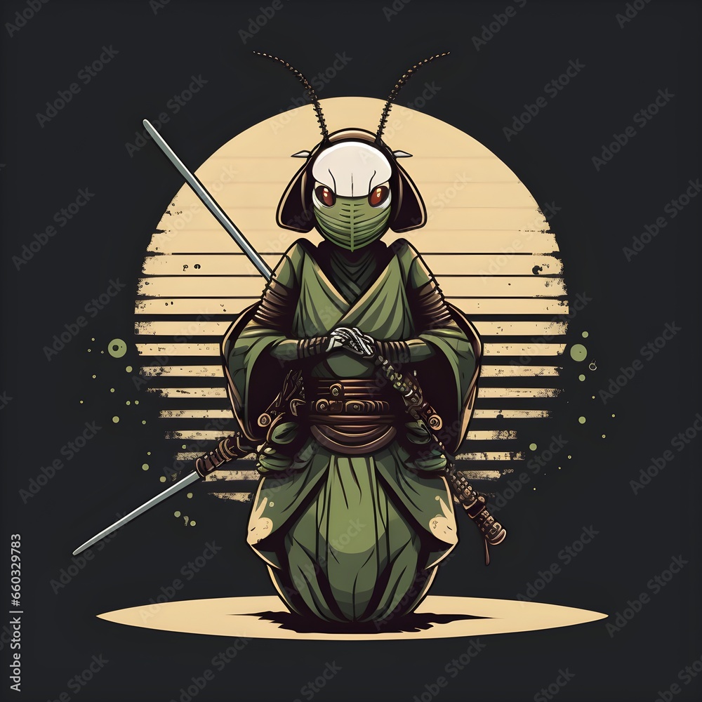 praying mantis wearing ninja costume with a katana sword in each hand ...