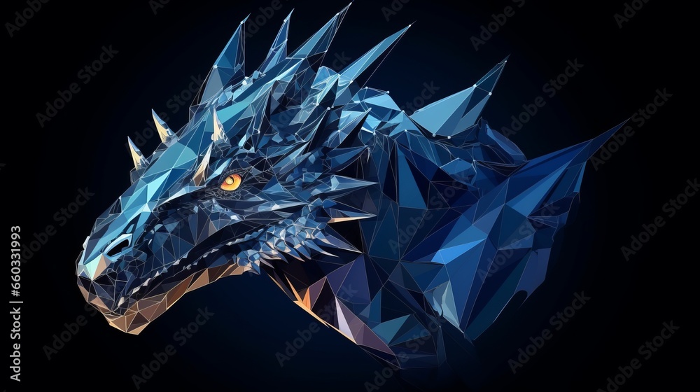 Futuristic dragon symbol of the new year 2024 linear polygonal made of ...