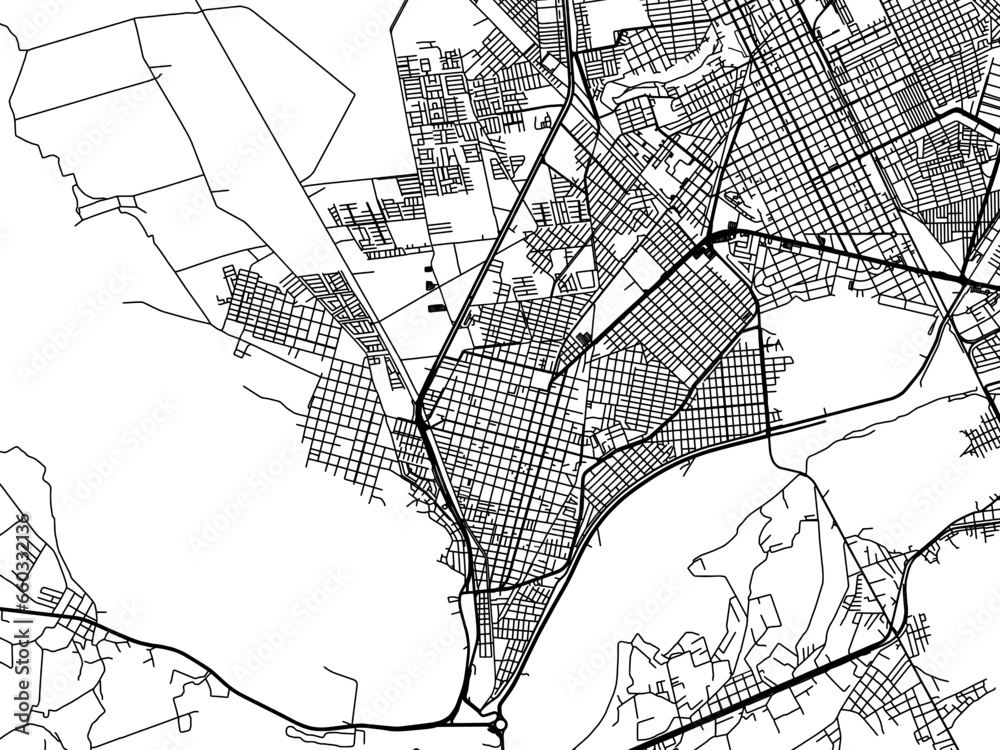 Vector road map of the city of Ciudad Lerdo in Mexico with black roads ...