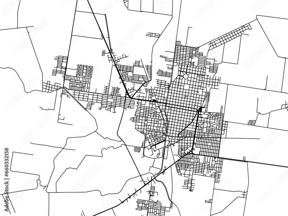 Vector road map of the city of Ciudad Mante in Mexico with black roads ...