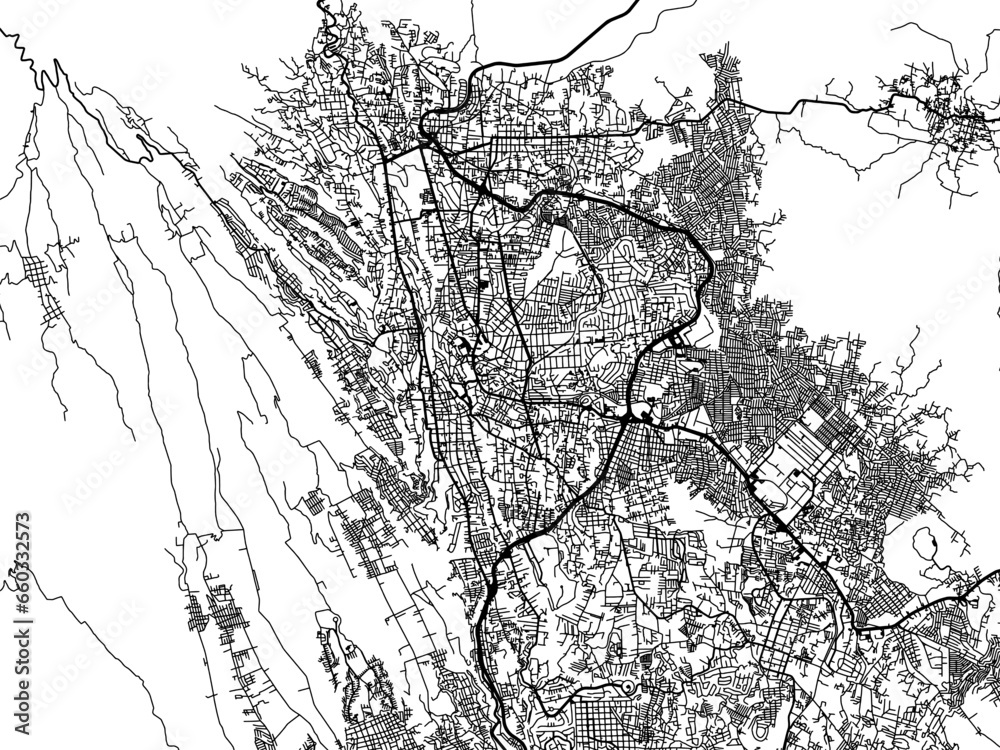 Vector road map of the city of Cuernavaca in Mexico with black roads on ...