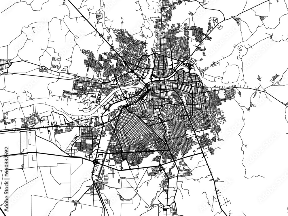 Vector road map of the city of Culiacan in Mexico with black roads on a ...