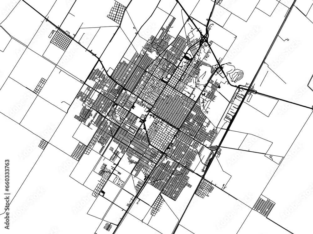 Vector road map of the city of Los Mochis in Mexico with black roads on ...