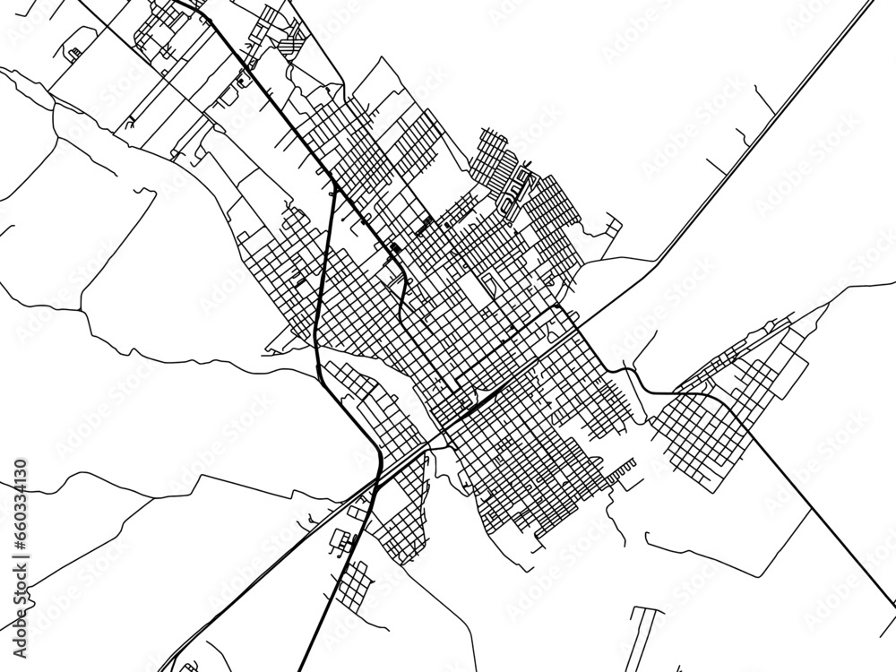 Vector road map of the city of Sabinas in Mexico with black roads on a ...