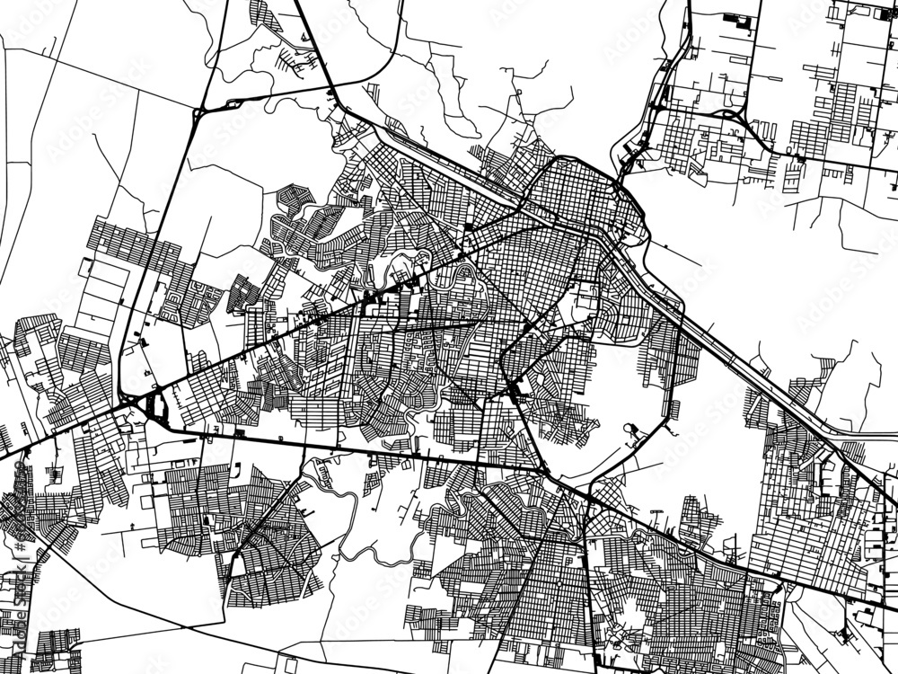 Vector road map of the city of Reynosa in Mexico with black roads on a ...