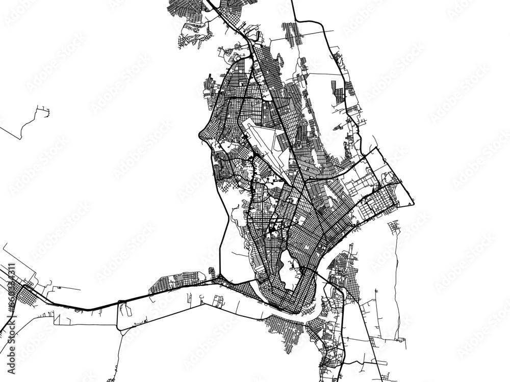 Vector road map of the city of Tampico in Mexico with black roads on a ...