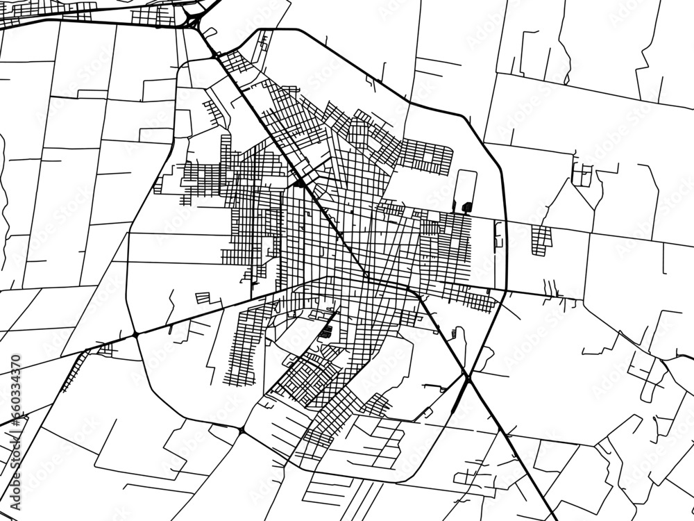 Vector road map of the city of Tecoman in Mexico with black roads on a ...