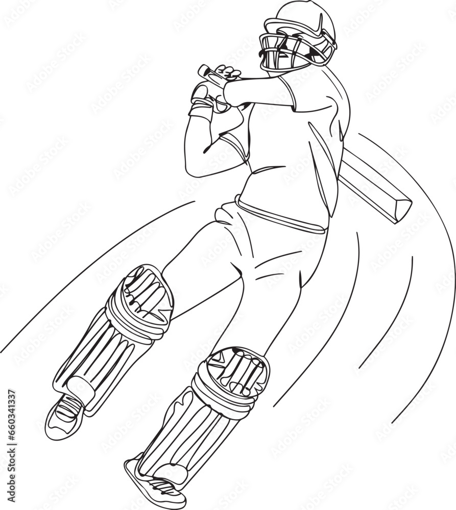 Cricket Player Pull & Hook Shot World Cup Sketch Drawing, One Line ...