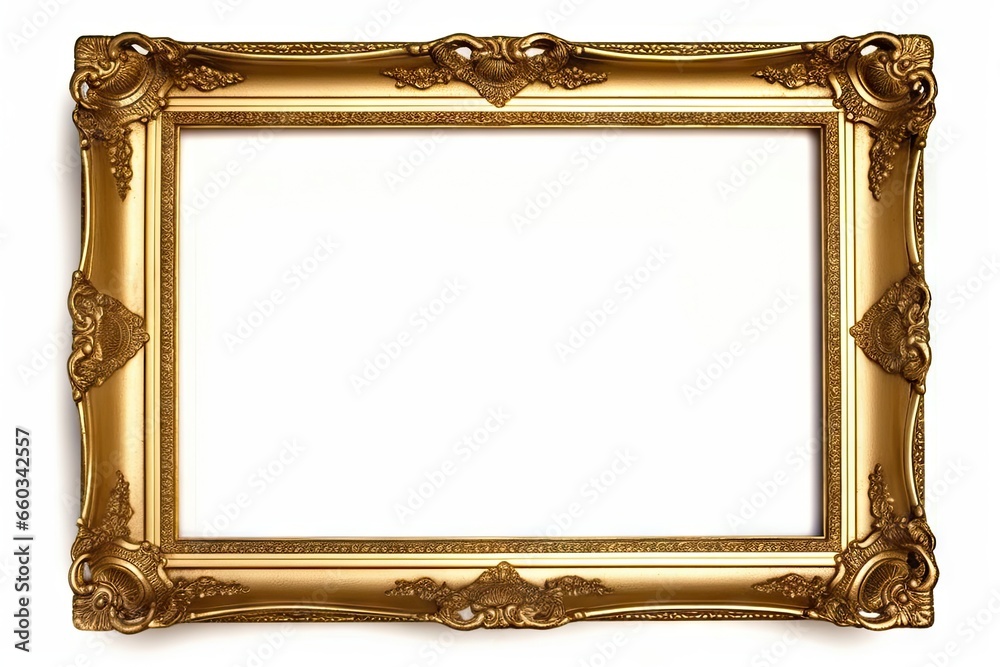 Timeless elegance. Golden vintage art frames on white background isolated. Antique frame design ...