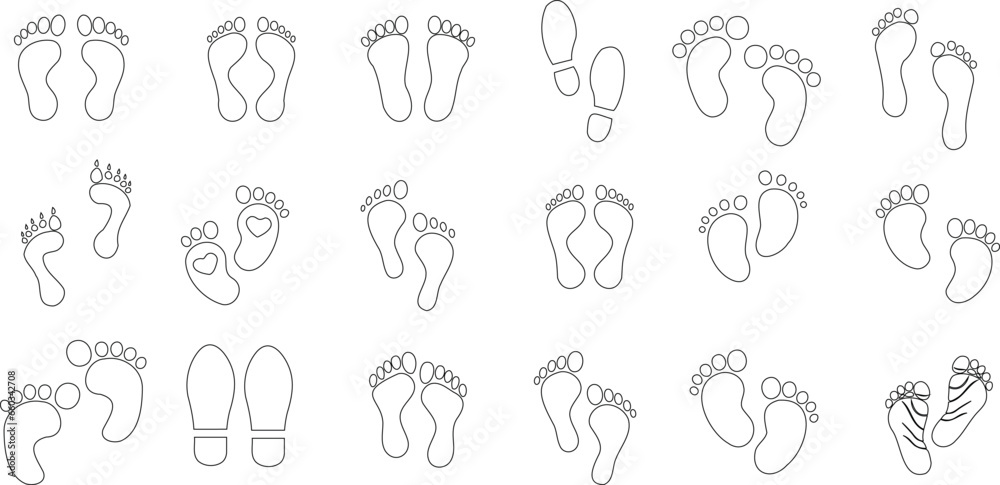 Feet line illustration, vector art showcasing diverse foot positions ...