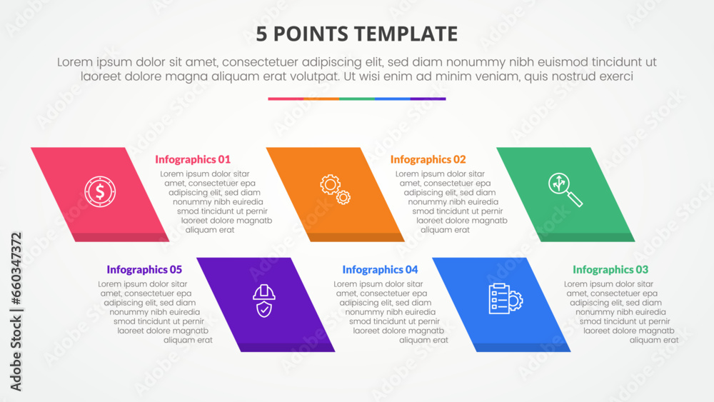 5 points stage template infographic concept for slide presentation with ...