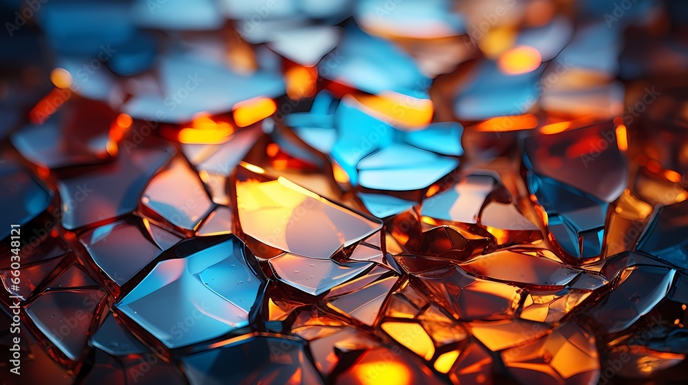 Abstract illustration of shattered glass with light reflections and ...
