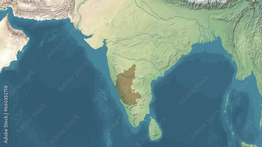 Zoom in animated Satelite map of Karnataka state or province of India ...