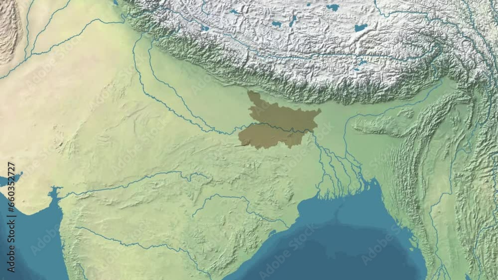 Zoom in animated Satelite map of Bihar state or province of India with ...