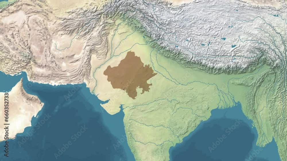 Zoom in animated Satelite map of Rajasthan state or province of India ...