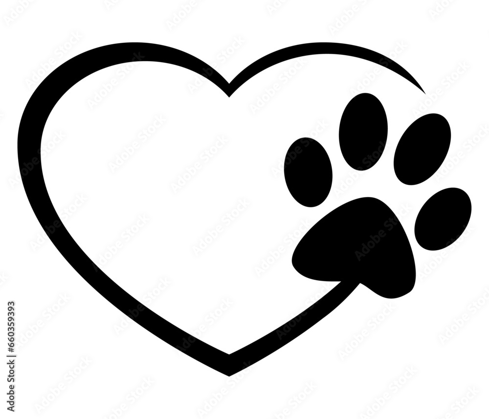 Logo pet friendly. Icono aislado corazón líneal con zarpa de perro o ...