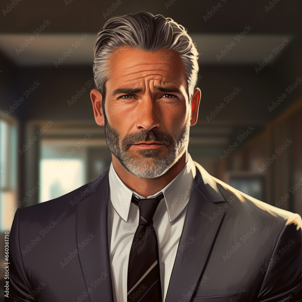 Digital portrait painting of a distinguished man with silver hair ...