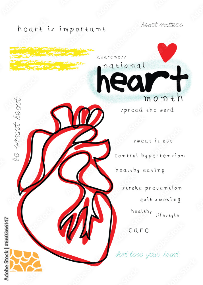 national heart month poster. Heart health care. Awareness is power ...