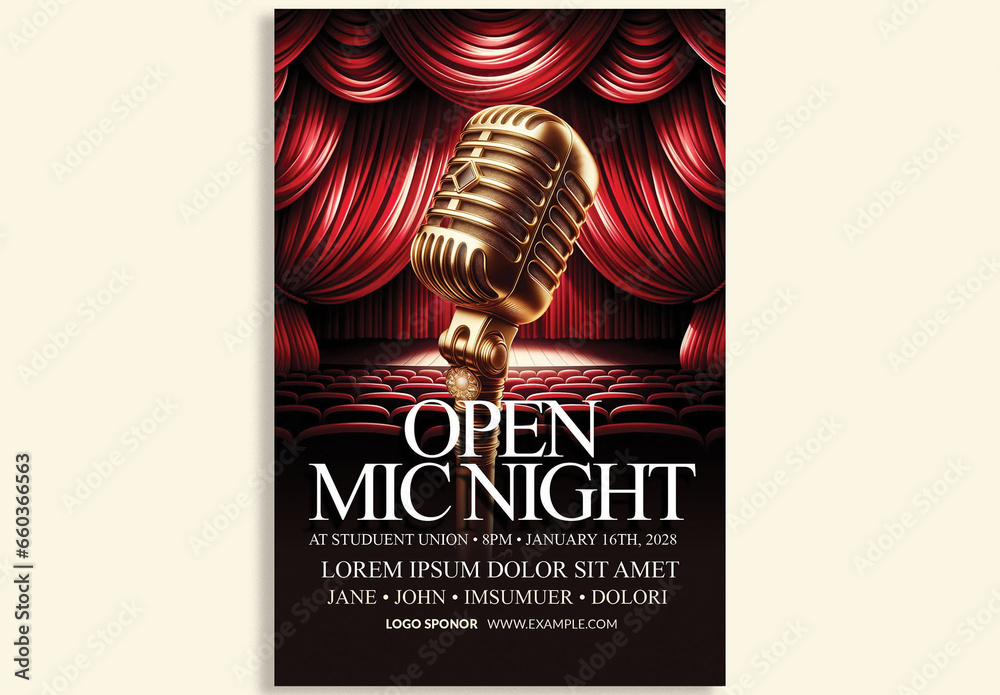 Open Mic Night Flyer Layout for Comedy Show Events Stock Template ...