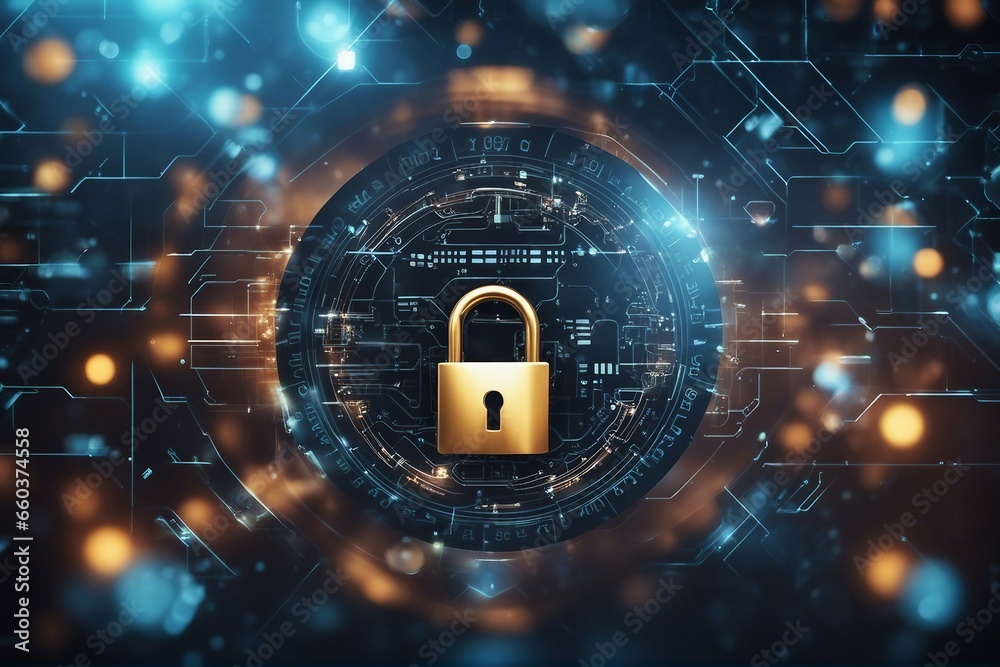Cybersecurity and privacy concepts to protect data Lock icon and internet network security ...