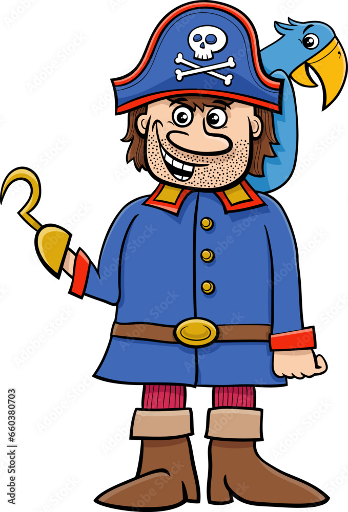 Cartoon Pirate Character With Hook And Macaw Stock Vector Adobe Stock