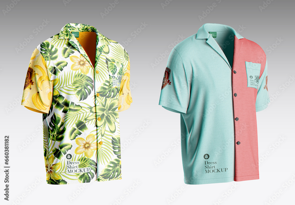 Hawaiian Short Sleeve Shirt Mockup Stock Template | Adobe Stock