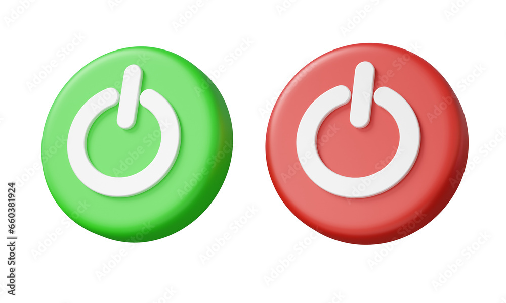 Minimal cartoon style elements Green and Red push start power switch ...