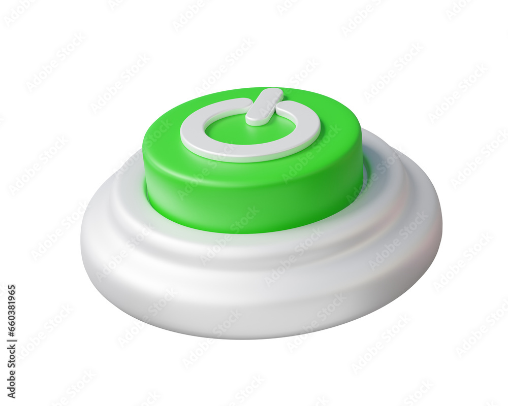 Green push start power switch buttons on and off on isolated background ...
