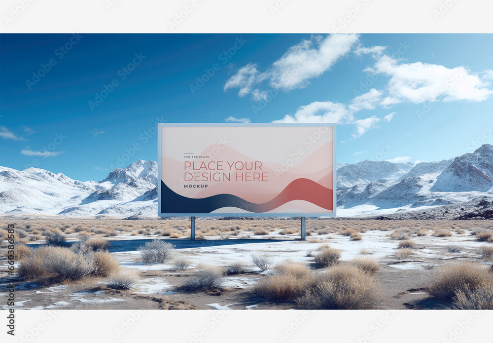 Mountainous Desert Landscape with White Billboard Frame Poster Mockup ...