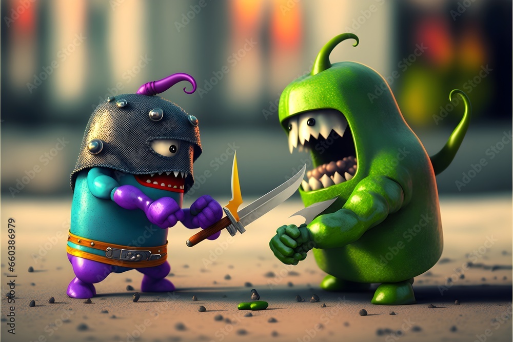 Cute Rainbow Peppers fighting Cute Pickles in the Arena of Death ...