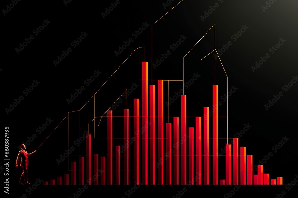 3D effect, business man climbs up a chart showing his company's turnover. Stock Illustration ...