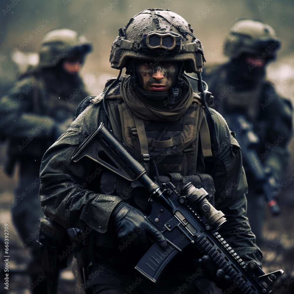 Israeli army soldiers in full armor. War between Israel and Palestine ...