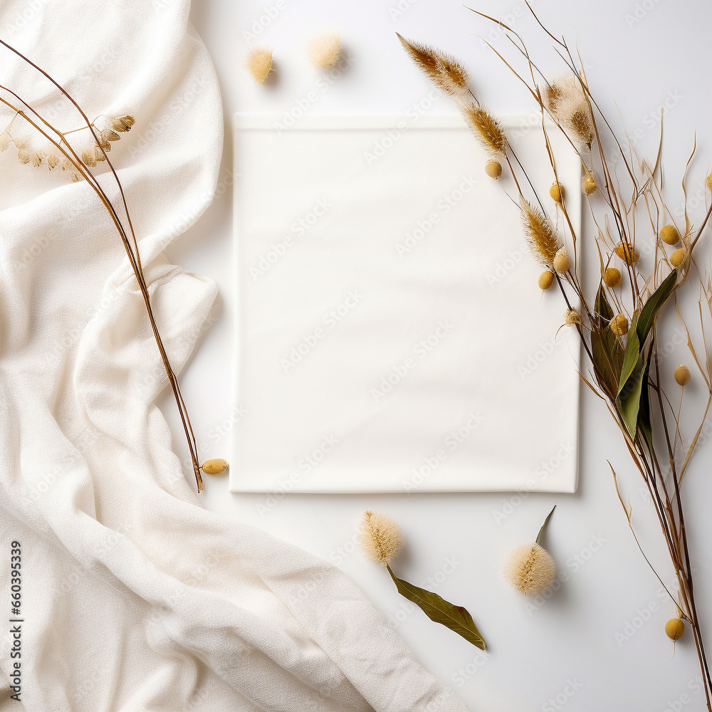 Simple modern background for product mockups, cheese cloth, eucalyptus ...